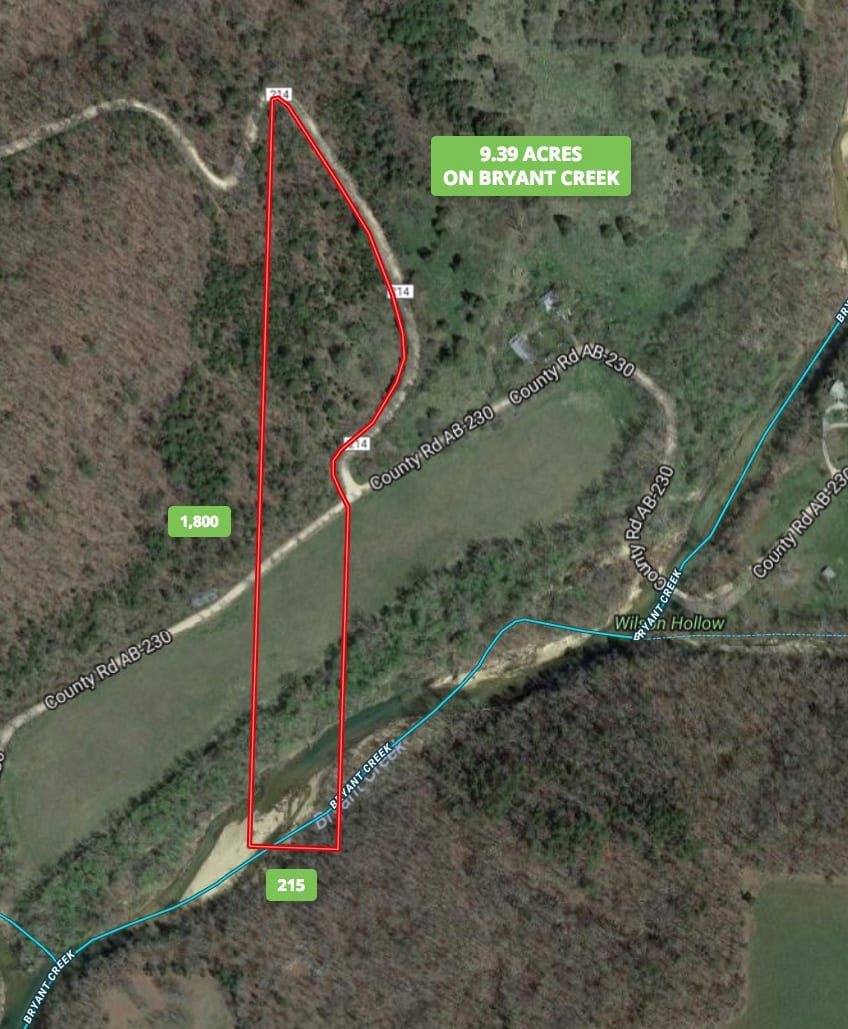 9.39 Acres ON Bryant Creek with spring, power, Civil War History and ...